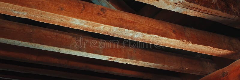 Structural Wooden Beams Showcasing Rough Textures and Supporting ...