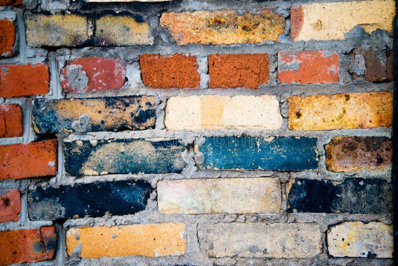Structure Blue and Yellow Brick. Natural Wall of Colored Bricks. Stock ...