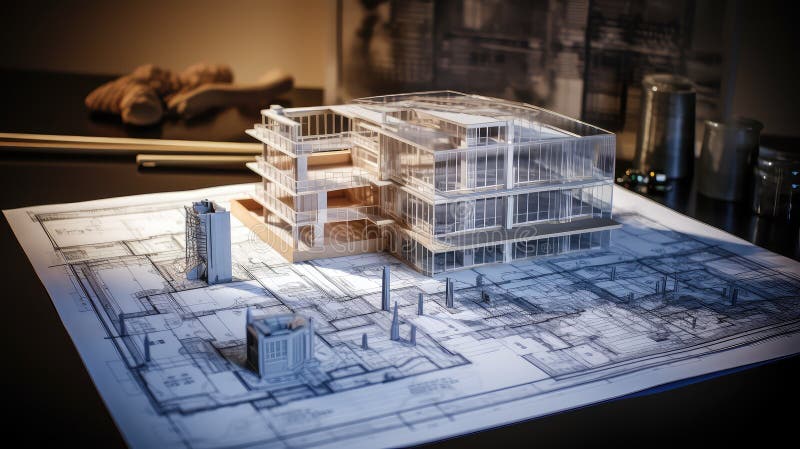 Structure Building with Engineering Plans Stock Illustration ...