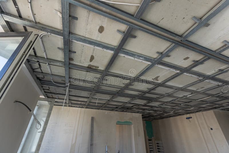 Structure of Ceiling Suspension, Installation of Gypsum Plasterboard ...