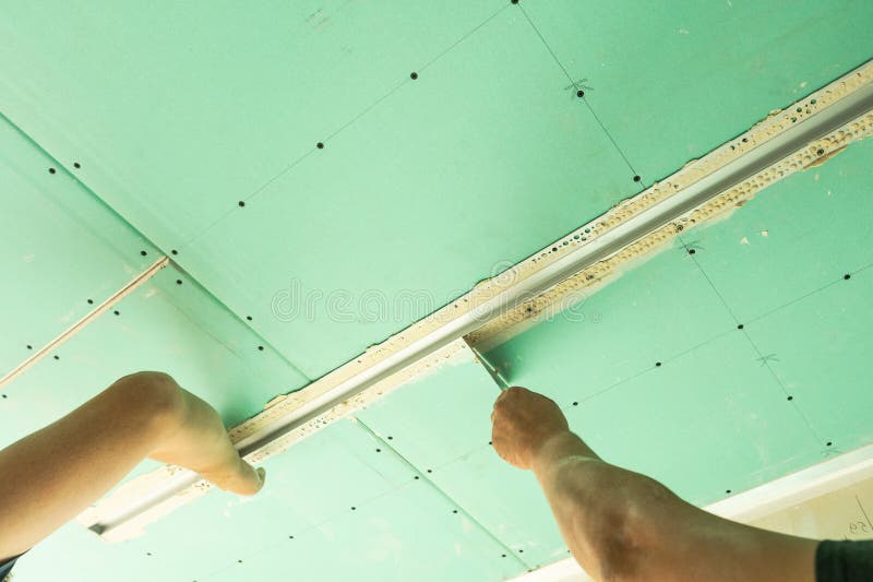 Structure of Ceiling Suspension, Installation of Gypsum Plasterboard ...