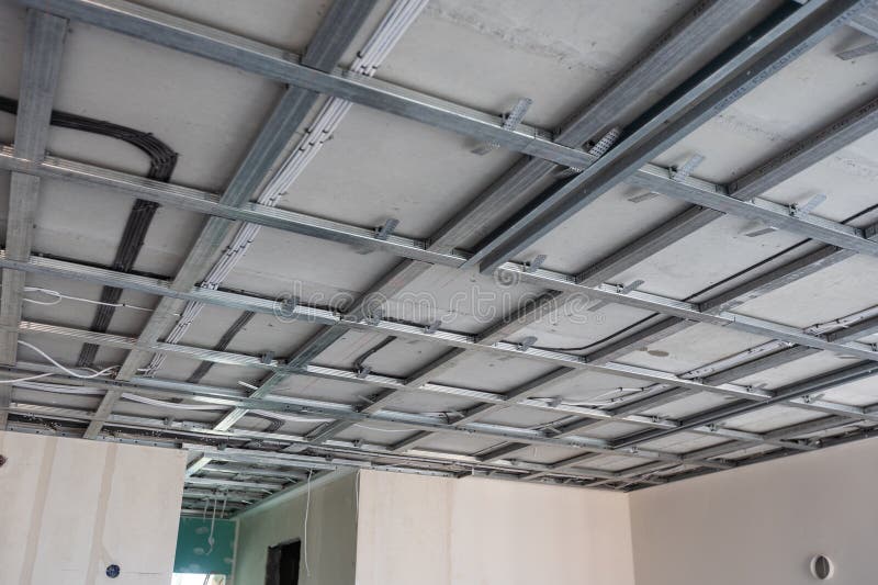 Structure of Ceiling Suspension, Installation of Gypsum Plasterboard ...