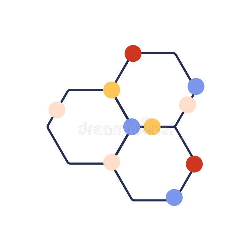 Structure of Chemical Compound, Abstract Hexagon with Atoms of ...