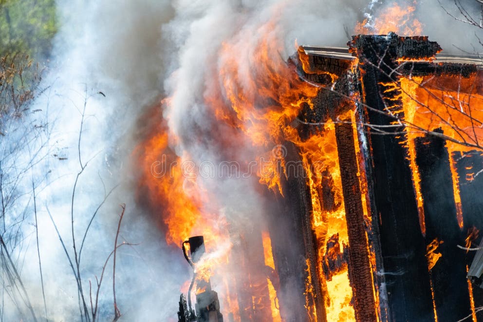 Structure Fire with Smoke Engulfed Stock Photo - Image of engulfing ...