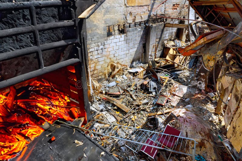 Structure Fully Consumed in Devastating House Fire Stock Image - Image ...