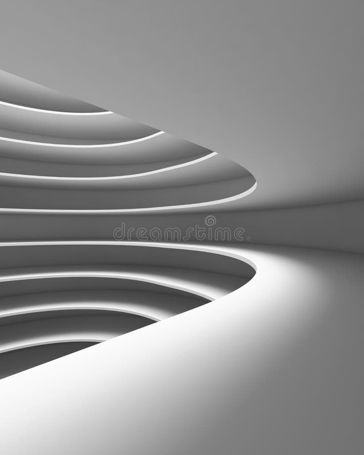 Structure of Futuristic Empty Curve Room. Interior Design on White ...