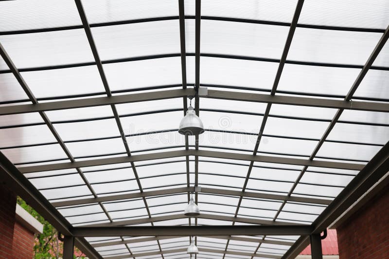 Structure Glasses Roof With Lamps Lighting. Stock Image - Image of hall ...