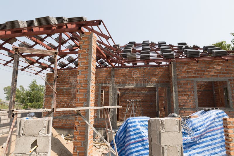Structure of House during Construction Stock Image - Image of build ...