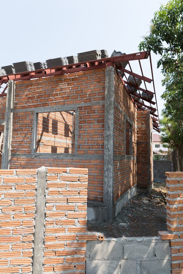 Structure of House during Construction Stock Image - Image of brickwall ...