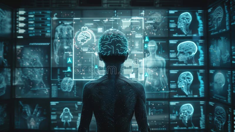 The Structure of the Human Body Standing in Front of a Digital Display ...