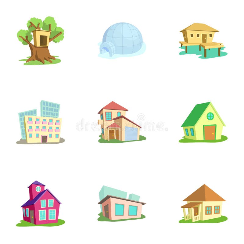 Structure Icons Set, Cartoon Style Stock Vector - Illustration of front ...