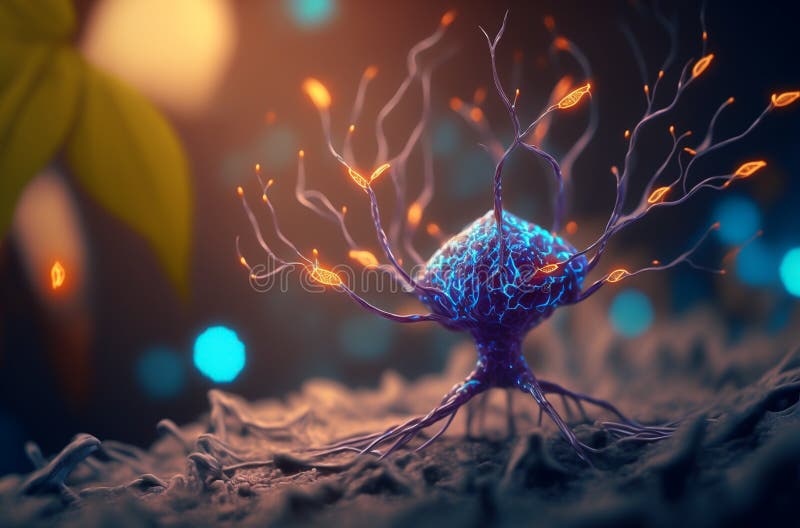 Structure of Illuminated Neurons with Branched Connections Stock ...