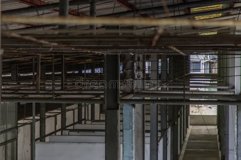 The Structure Inside the Warehouse with Light Pole Stock Image - Image ...