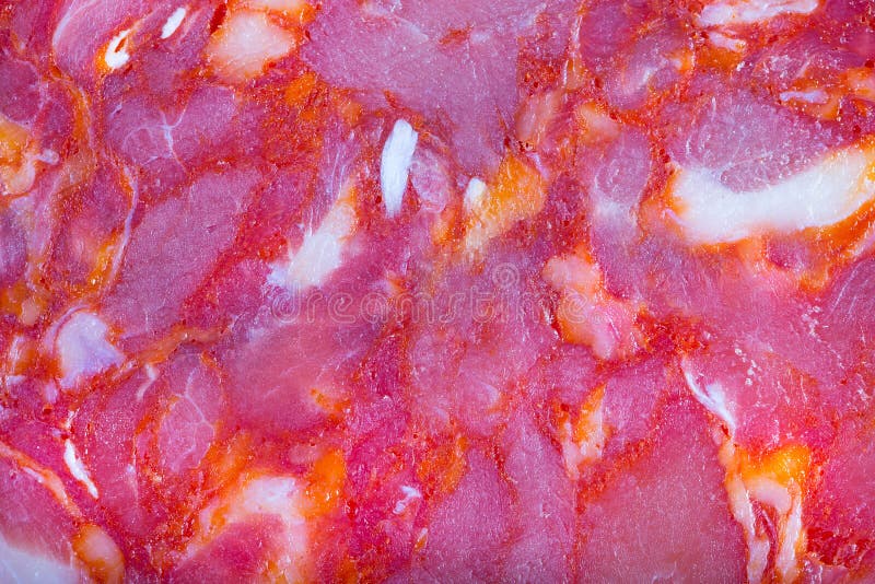 Structure of Minced Meat and Cut Sausage Chorizo. Stock Photo - Image ...