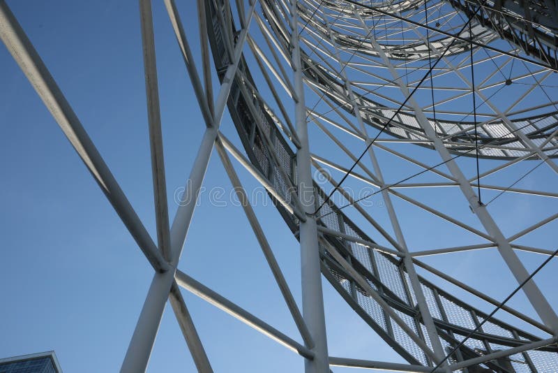 Structure of Modern Tower Against Blue Sky, Bottom View Stock Image ...