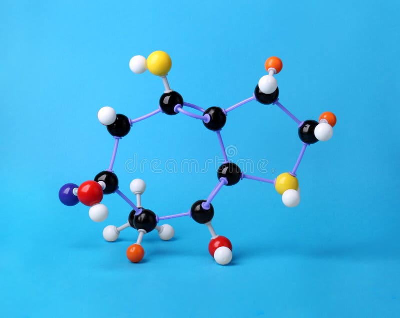 Structure of Molecule on Light Blue Background. Chemical Model Stock ...
