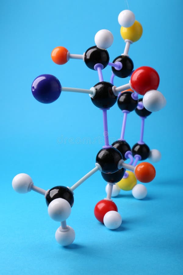 Structure of Molecule on Light Blue Background. Chemical Model Stock ...