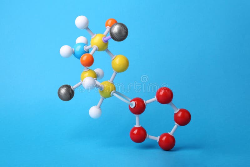 Structure of Molecule on Light Blue Background. Chemical Model Stock ...