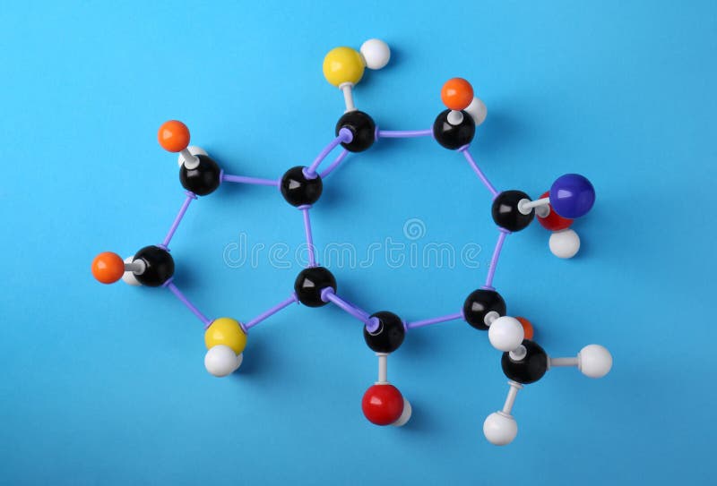 Structure of Molecule on Light Blue Background. Chemical Model Stock ...