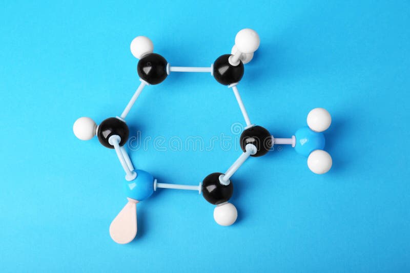 Structure of Molecule on Light Blue Background, Top View. Chemical ...