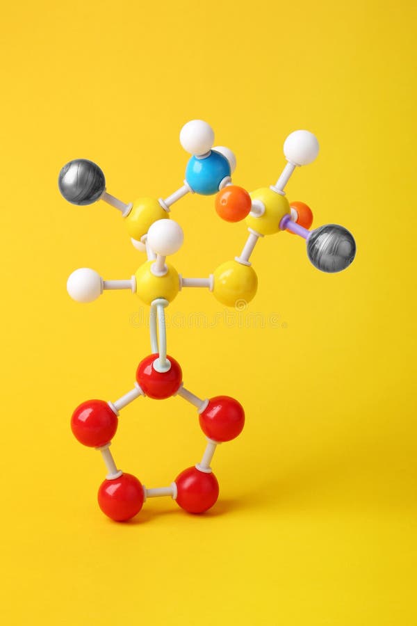Structure of Molecule on Light Blue Background, Closeup. Chemical Model ...
