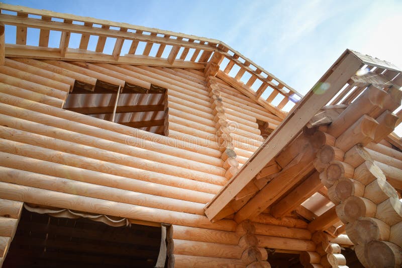 Structure of a New Wooden House Under Construction. Stock Image - Image ...