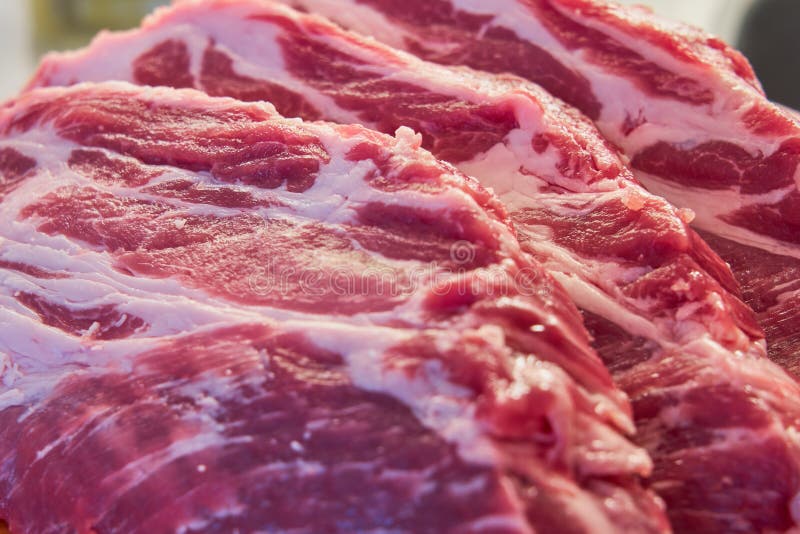 The Structure of Red Pork Steaks Close-up. Stock Photo - Image of meat ...