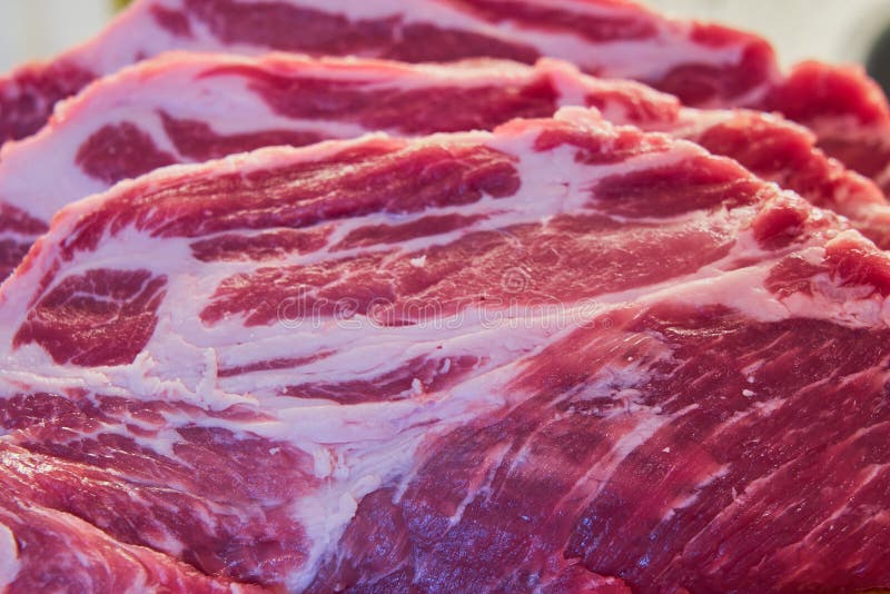 The Structure of Red Pork Meat Close-up. Stock Photo - Image of steak ...