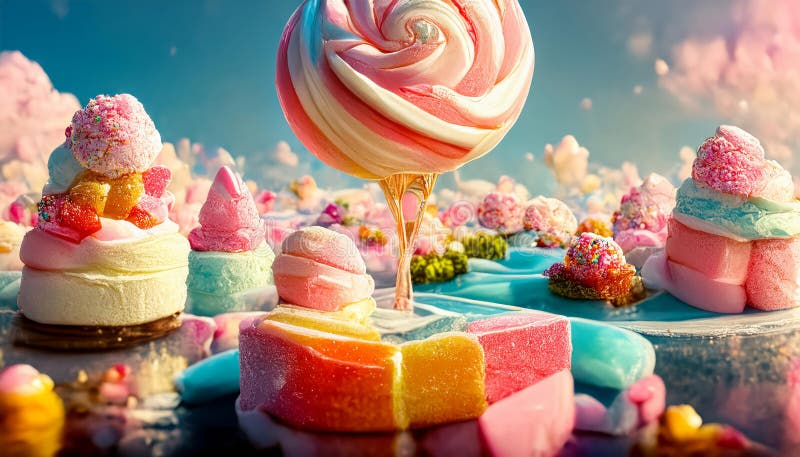 Candy Dreamscape: a Hyperrealistic Sweet Landscape Stock Illustration ...