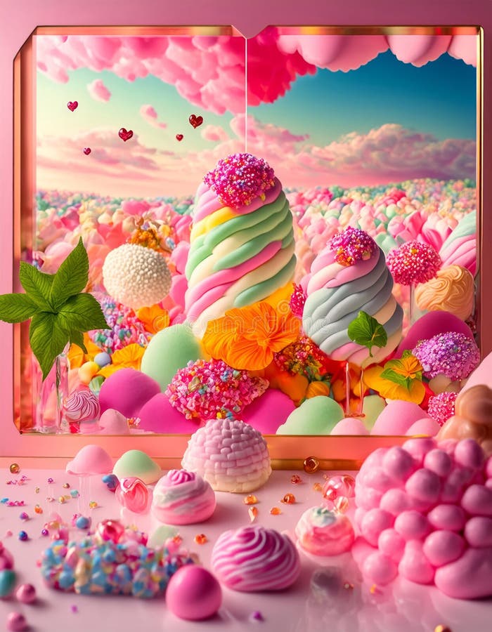 Candy Dreamscape: a Hyperrealistic Sweet Landscape Stock Illustration ...