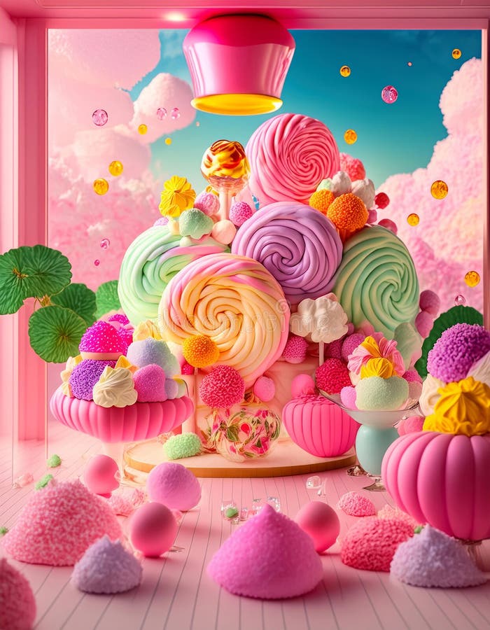 Candy Dreamscape: a Hyperrealistic Sweet Landscape Stock Illustration ...