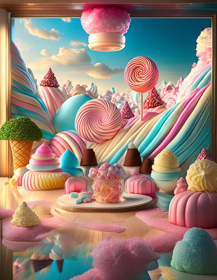 Candy Dreamscape: a Hyperrealistic Sweet Landscape Stock Illustration ...