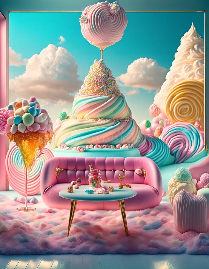 Candy Dreamscape: a Hyperrealistic Sweet Landscape Stock Illustration ...