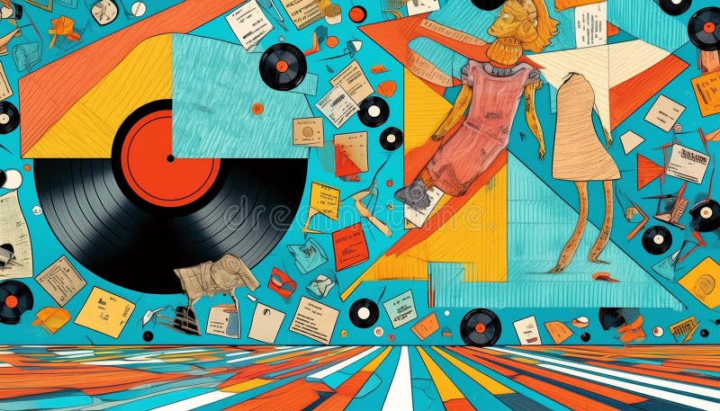 LP Disc Music Holder Notes Floor Montage Collage Stock Illustration ...