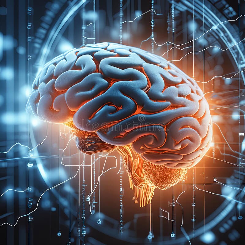 Generated Image of a Human Brain with Electrical Neural Activity. Stock ...