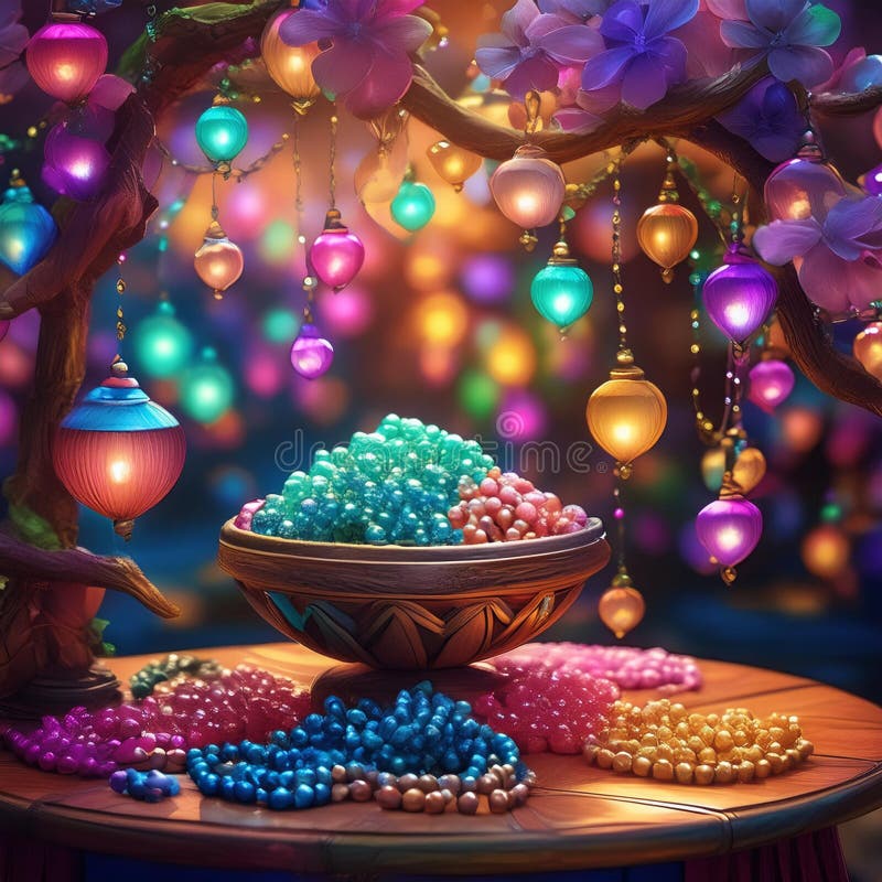 Magical Market Stall Overflowing with Glowing Treasures. Stock ...