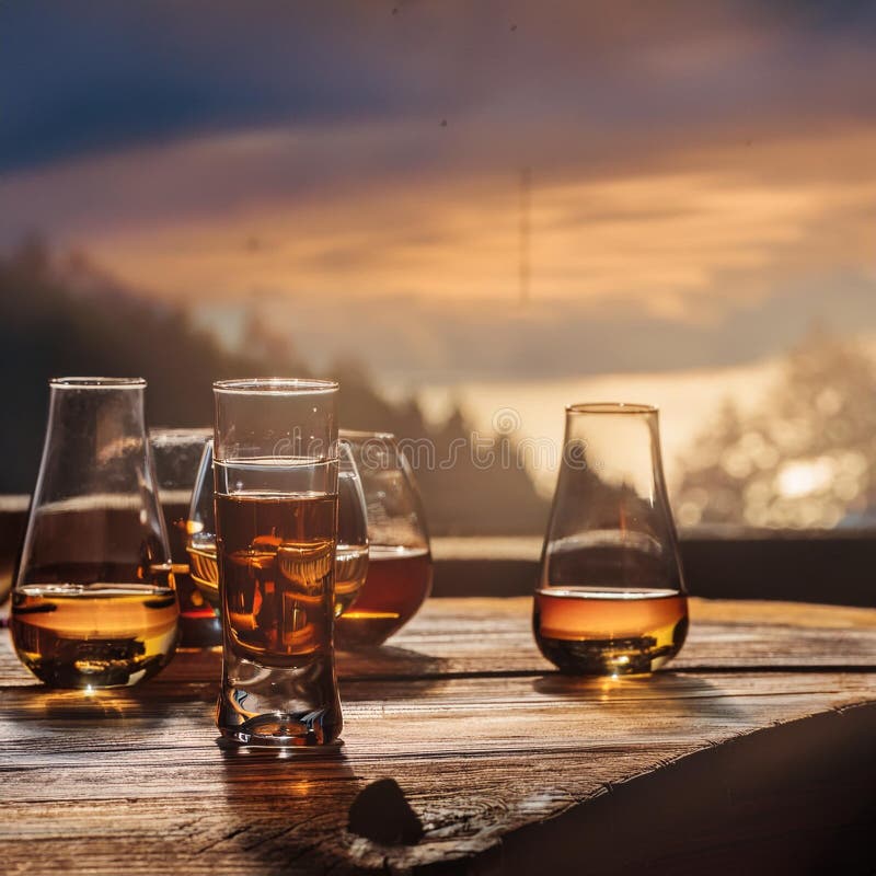 Glasses of a Wisky Tasting on a Wooden Table Stock Illustration ...