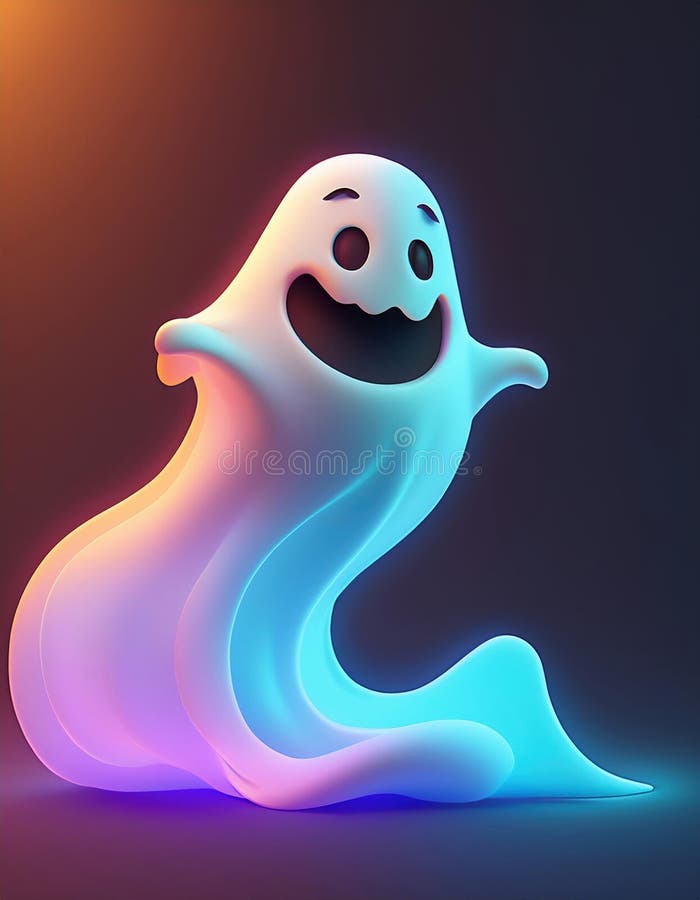 Happy 3d Cartoon Style Phantom, Neon Colors Stock Illustration ...