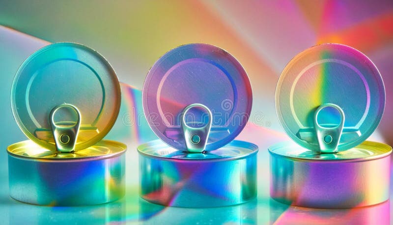 Blank Unbranded Tin Mockups for Canned Foods Rainbow Colors Reflections ...