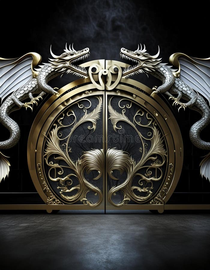 A Fictive Floral Elements Golden Decorative Circular Shape Gate ...