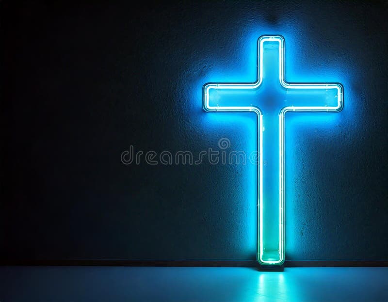 Glowing Blue Neon Cross Teal Neon Cross Stock Illustration ...