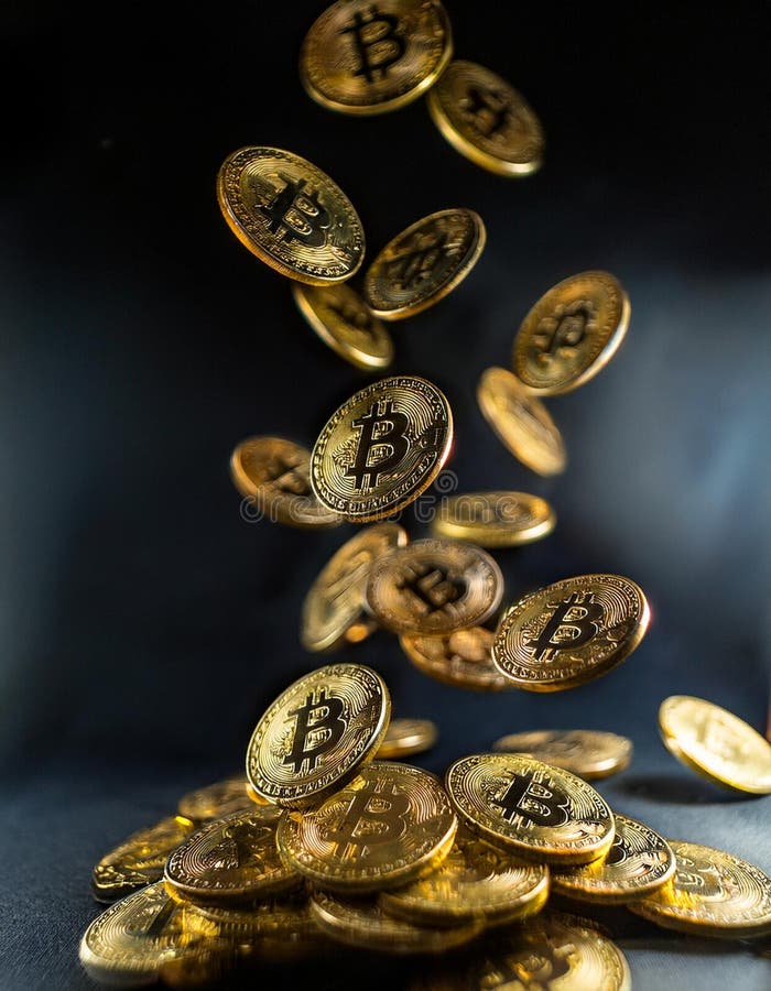 Golden Bitcoins Falling a Symbol of Digital Wealth Stock Illustration ...