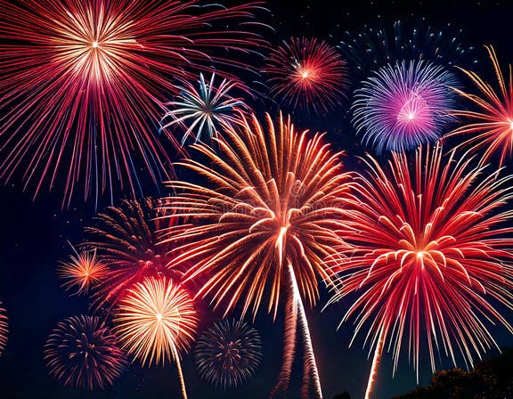 Vibrant Fireworks Lighting Up the Night Sky, Creating an Atmosphere ...