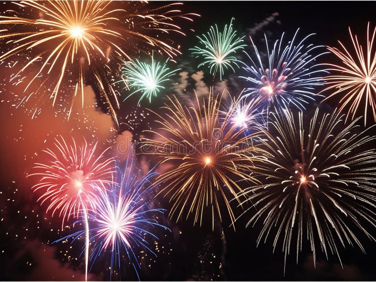 Vibrant Fireworks Lighting Up the Night Sky, Creating an Atmosphere ...