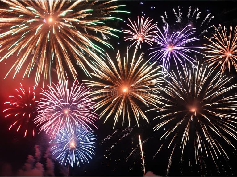 Vibrant Fireworks Lighting Up the Night Sky, Creating an Atmosphere ...