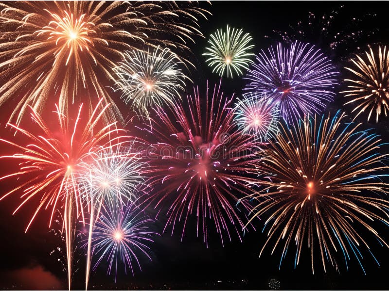 Vibrant Fireworks Lighting Up the Night Sky, Creating an Atmosphere ...