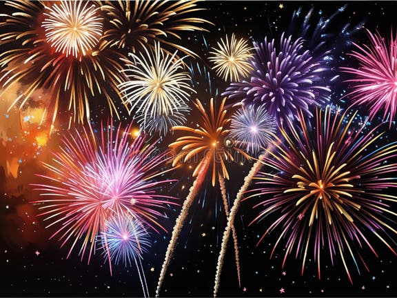 Vibrant Fireworks Lighting Up the Night Sky, Creating an Atmosphere ...