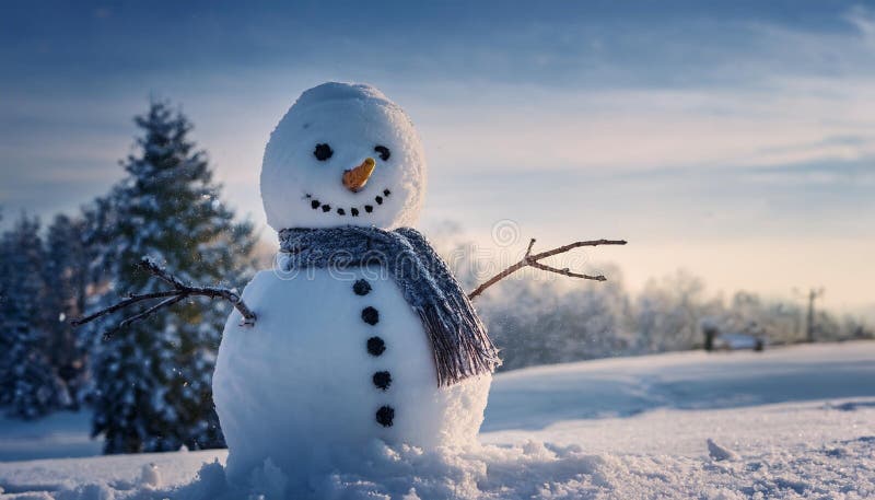 Winter Christmas Themed Realistic Picture of a Snowman on a Landscape ...