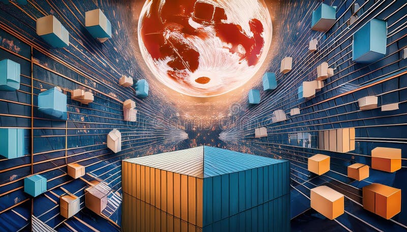 Metamodernism- Futuristic Digital Landscape with Floating Elements ...