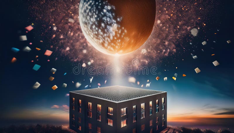 Metamodernism- Futuristic Digital Landscape with Floating Elements ...